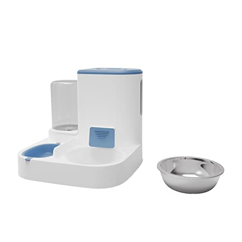 leasote Automatic Cat Feeder - Pets Automatic Food Feeder 2.2L and Waterer Set 1L, 2 in 1 Cat Food Bowl Automatic Feeder Water Dispenser Blue