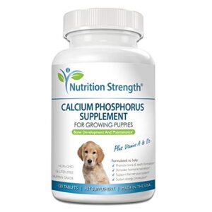 nutrition strength calcium phosphorus for dogs supplement, provide calcium for puppies, promote healthy dog bones and puppy growth rate, dog bone supplement, 120 chewable tablets