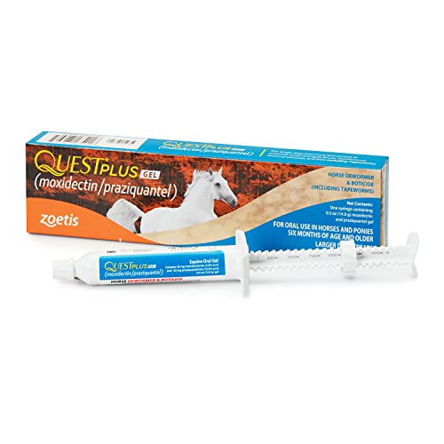 Quest Plus Gel Moxidectin/ Praziquantel Horse Dewormer, Late Grazing Season recommended for Horses and Ponies 6 months and older, 0.5oz Sure-Dial Syringe