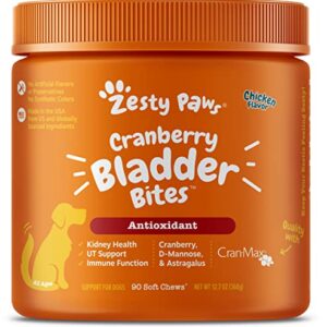 Zesty Paws Cranberry for Dogs - UT Incontinence Support + Immune Health Dog Antioxidant - Urinary Tract UTI & Kidney + Bladder Support - D-Mannose + Organic Marshmallow & Licorice - 90 Chew Treats