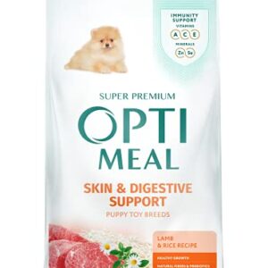 OPtimeal Puppy Dog Food - Proudly Ukrainian - Delicious Puppy Food Dry Recipe with Skin and Digestive Support for Small and Toy Breed Puppies (3.3 Pound (Pack of 1), Lamb & Rice)