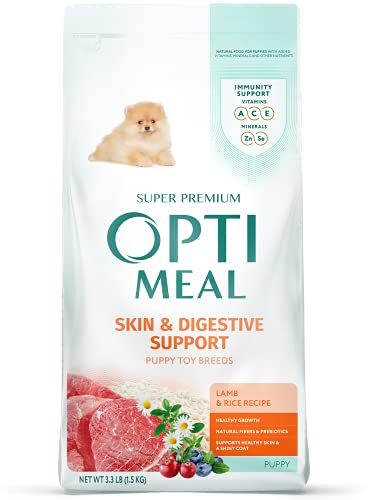 OPtimeal Puppy Dog Food - Proudly Ukrainian - Delicious Puppy Food Dry Recipe with Skin and Digestive Support for Small and Toy Breed Puppies (3.3 Pound (Pack of 1), Lamb & Rice)