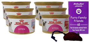 royal canin kitten food 2 flavor textures 6 can sampler, (3) each: thin slices in gravy, loaf in sauce (3 ounces) – plus catnip toy and fun facts booklet bundle