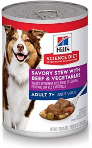 hill’s science diet senior 7+ canned dog food, savory stew with beef & vegetables, 12.8 oz. cans, 12-pack