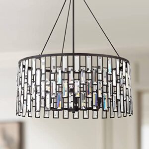 regency hill aurelia bronze pendant chandelier lighting 26 3/4″ wide modern drum clear glass shade 6-light fixture for dining room living house home foyer kitchen island entryway bedroom