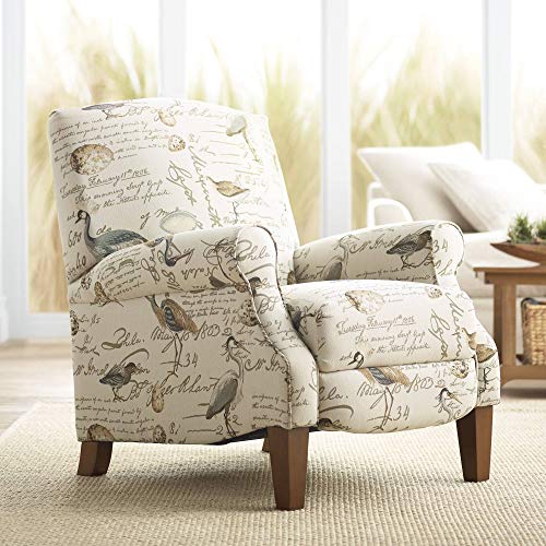 Kensington Hill Birdsong Script and Bird Patterned Recliner Chair Armchair Comfortable Push Manual Reclining Footrest Adjustable Upholstered Bedroom Living Room Reading Home Relax Office