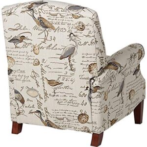 Kensington Hill Birdsong Script and Bird Patterned Recliner Chair Armchair Comfortable Push Manual Reclining Footrest Adjustable Upholstered Bedroom Living Room Reading Home Relax Office