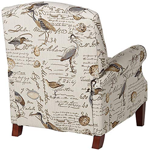 Kensington Hill Birdsong Script and Bird Patterned Recliner Chair Armchair Comfortable Push Manual Reclining Footrest Adjustable Upholstered Bedroom Living Room Reading Home Relax Office