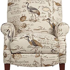 Kensington Hill Birdsong Script and Bird Patterned Recliner Chair Armchair Comfortable Push Manual Reclining Footrest Adjustable Upholstered Bedroom Living Room Reading Home Relax Office