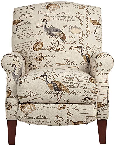 Kensington Hill Birdsong Script and Bird Patterned Recliner Chair Armchair Comfortable Push Manual Reclining Footrest Adjustable Upholstered Bedroom Living Room Reading Home Relax Office