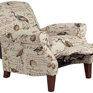 Kensington Hill Birdsong Script and Bird Patterned Recliner Chair Armchair Comfortable Push Manual Reclining Footrest Adjustable Upholstered Bedroom Living Room Reading Home Relax Office