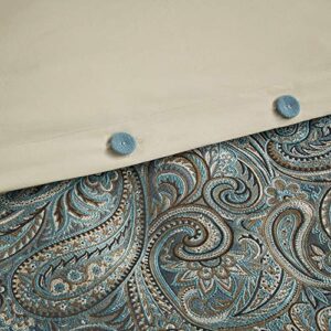 Hampton Hill Lauren King Size Bed Comforter Duvet 2-In-1 Set Bed In A Bag - Blue, Brown , Luxurious Jacquard Paisley – 9 Piece Bedding Sets – Ultra Soft Microfiber Bedroom Comforters