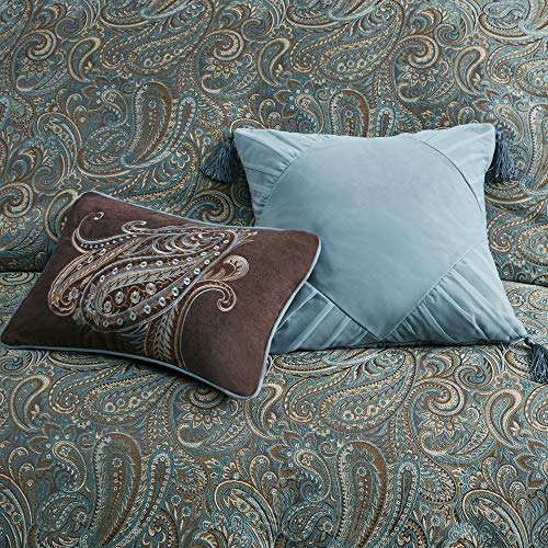 Hampton Hill Lauren King Size Bed Comforter Duvet 2-In-1 Set Bed In A Bag - Blue, Brown , Luxurious Jacquard Paisley – 9 Piece Bedding Sets – Ultra Soft Microfiber Bedroom Comforters