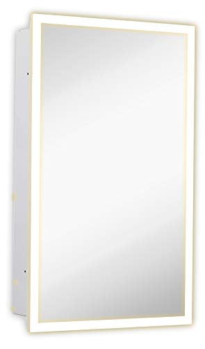 Hamilton Hills 16x26 inch White Lighting Medicine Cabinet with Mirror | Backlit Medicine Cabinet Organizer with 4 Glass Shelves | Farmhouse Wall Mounted Hanging Rectangular Bathroom Cabinet