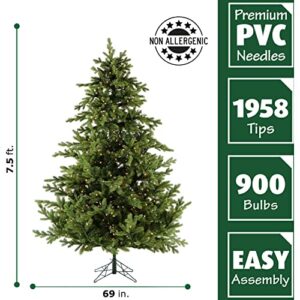 Fraser Hill Farm 7.5-Ft. Foxtail Pine Christmas Tree with Smart String Lighting, Green