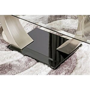 BOWERY HILL Modern Contemporary Glass Top Coffee Table, Living Room, with Satin Silver Base