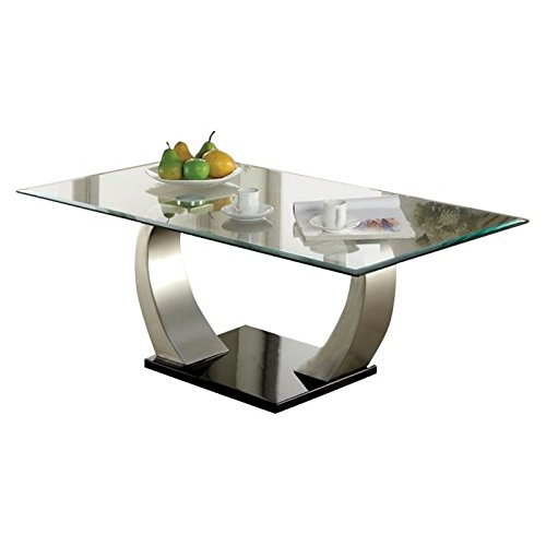 BOWERY HILL Modern Contemporary Glass Top Coffee Table, Living Room, with Satin Silver Base