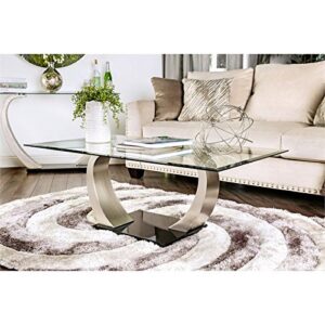 BOWERY HILL Modern Contemporary Glass Top Coffee Table, Living Room, with Satin Silver Base