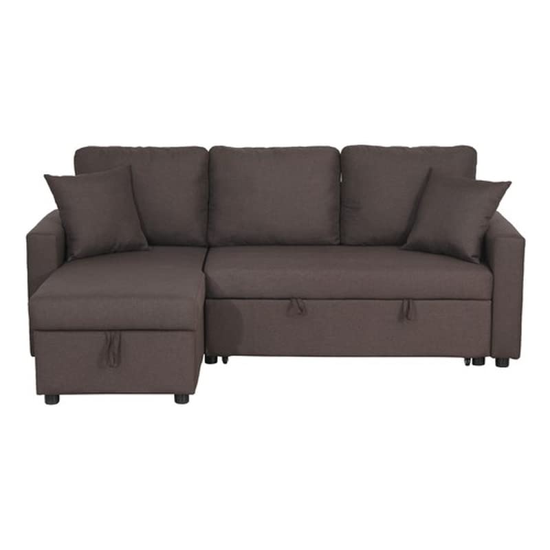 BOWERY HILL Sleeper Sectional Sofa Couch with Storage and Throw Pillows, Small Pull Out Sofa Bed for Living Room, L Shape Reversible Convertible Sofa Set for Apartment in Dark Brown