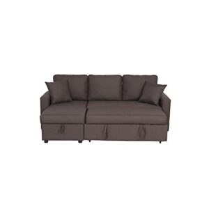 BOWERY HILL Sleeper Sectional Sofa Couch with Storage and Throw Pillows, Small Pull Out Sofa Bed for Living Room, L Shape Reversible Convertible Sofa Set for Apartment in Dark Brown