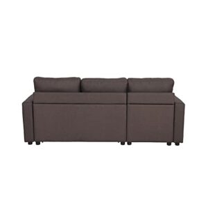 BOWERY HILL Sleeper Sectional Sofa Couch with Storage and Throw Pillows, Small Pull Out Sofa Bed for Living Room, L Shape Reversible Convertible Sofa Set for Apartment in Dark Brown