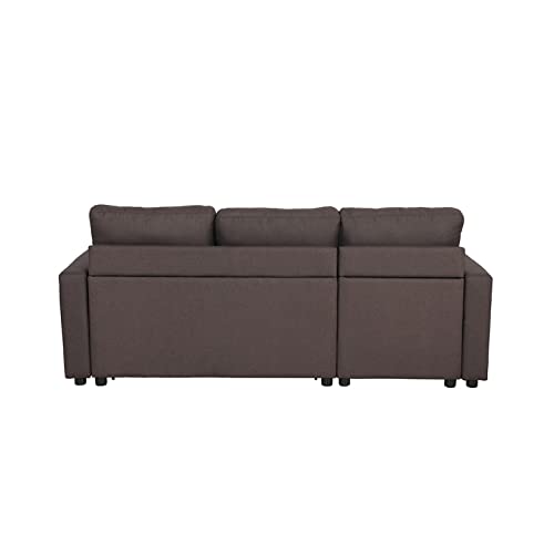 BOWERY HILL Sleeper Sectional Sofa Couch with Storage and Throw Pillows, Small Pull Out Sofa Bed for Living Room, L Shape Reversible Convertible Sofa Set for Apartment in Dark Brown