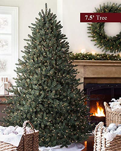 Balsam Hill 7ft Premium Pre-lit Artificial Christmas Tree 'Traditional' Classic Blue Spruce with Clear LED Lights, Storage Bag, and Includes Fluffing Gloves, and Extra Bulbs