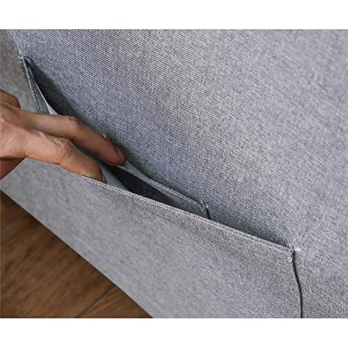 BOWERY HILL Light Gray Linen Fabric 3-in-1 Convertible Sleeper Loveseat with Side Pocket