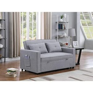 BOWERY HILL Light Gray Linen Fabric 3-in-1 Convertible Sleeper Loveseat with Side Pocket