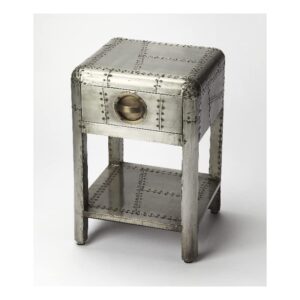 bowery hill modern midway aviator metal side table in silver finish