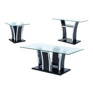 bowery hill contemporary metal 3-piece coffee table set in black finish