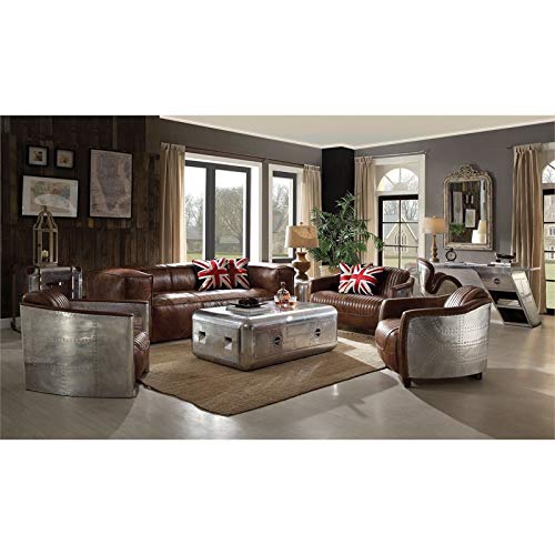 BOWERY HILL Modern Leather Loveseat in Retro Brown and Gray Finish