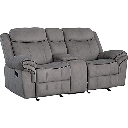 BOWERY HILL Reclining 2-Seat Loveseat with USB Dock & Console in 2-Tone, Pull Tab Sofa Couch with Back and Seat Cushion for Living Room, Gray Velvet, 39" D x 80" W x 41" H