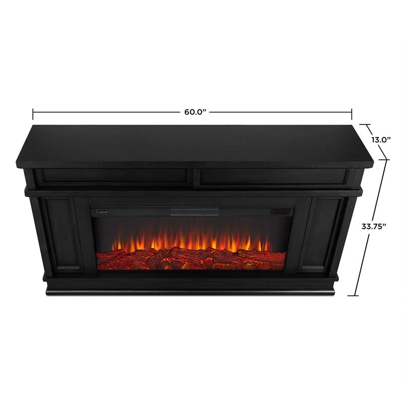 BOWERY HILL 60.13" Solid Wood and Glass Electric Fireplace in Black