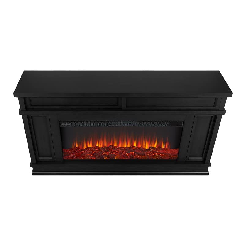 BOWERY HILL 60.13" Solid Wood and Glass Electric Fireplace in Black