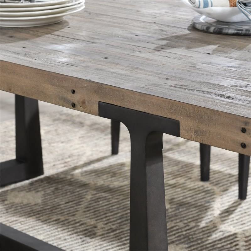 BOWERY HILL 94" Reclaimed Pine Wood and Iron Dining Table in Brown