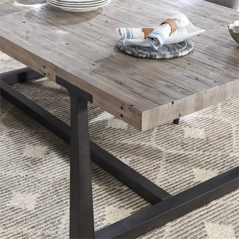 BOWERY HILL 94" Reclaimed Pine Wood and Iron Dining Table in Brown