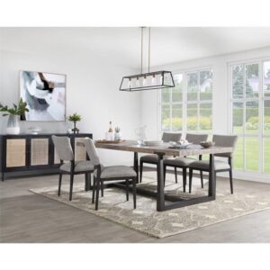 BOWERY HILL 94" Reclaimed Pine Wood and Iron Dining Table in Brown