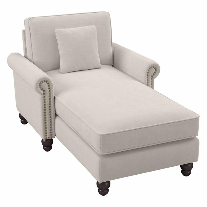 BOWERY HILL Chaise Lounge with Arms in Light Beige Microsuede