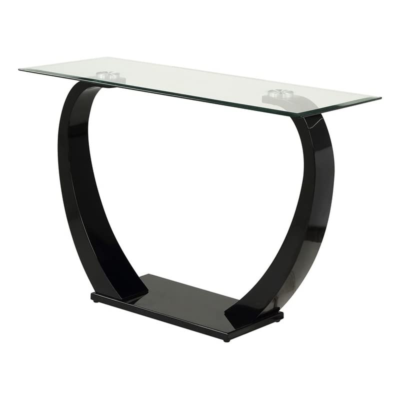 BOWERY HILL Contemporary Glass Sofa Console Table with Black Base