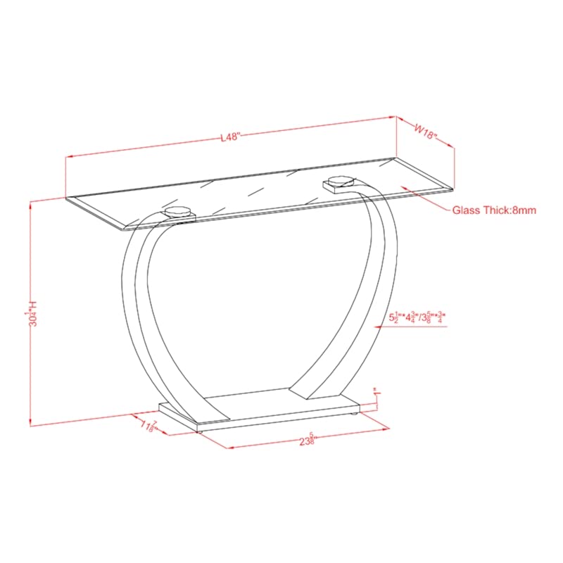 BOWERY HILL Contemporary Glass Sofa Console Table with Black Base