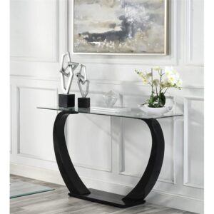 BOWERY HILL Contemporary Glass Sofa Console Table with Black Base