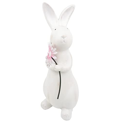 Lotus Hills Spring Easter Decorations, 13.2" Distressed Resin Easter Bunny with Pink Flower, Easter Gifts for Kids Girls, Farmhouse Decorative Rabbit for Tabletop Mantel, Spring Garden Yard Décor