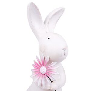 Lotus Hills Spring Easter Decorations, 13.2" Distressed Resin Easter Bunny with Pink Flower, Easter Gifts for Kids Girls, Farmhouse Decorative Rabbit for Tabletop Mantel, Spring Garden Yard Décor