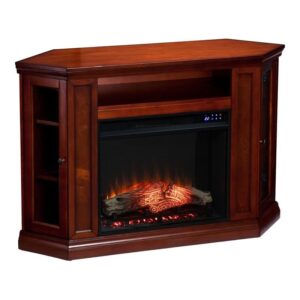 bowery hill modern touch screen wood electric corner fireplace in mahogany