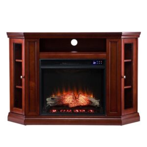 BOWERY HILL Modern Touch Screen Wood Electric Corner Fireplace in Mahogany