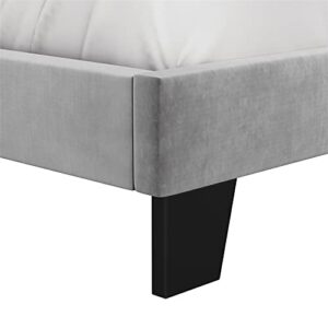 BOWERY HILL Modern Upholstered King Platform Bed in Gray Fabric