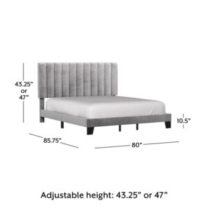 BOWERY HILL Modern Upholstered King Platform Bed in Gray Fabric