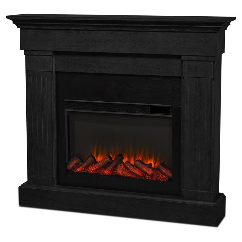 BOWERY HILL 47.5" Slim Solid Wood and Glass Electric Fireplace in Black