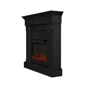 BOWERY HILL 47.5" Slim Solid Wood and Glass Electric Fireplace in Black